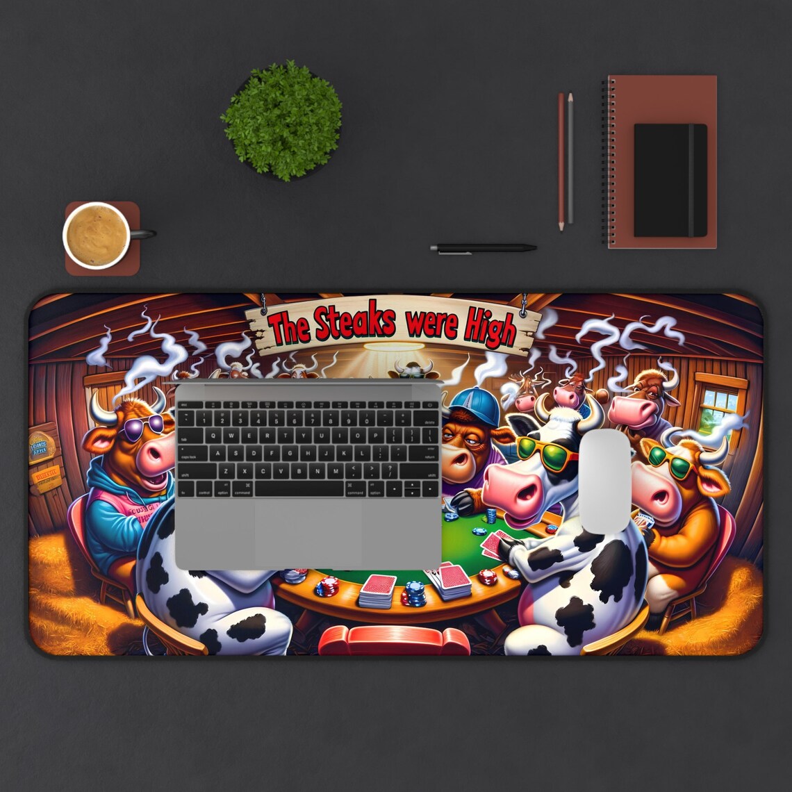 The Steaks Were High Fun Cow Poker Gaming Mat Unique Desk Mat for ...