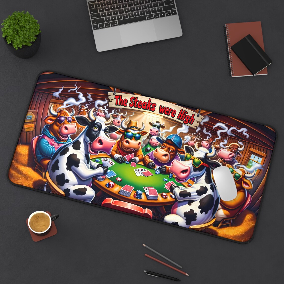 The Steaks Were High Fun Cow Poker Gaming Mat Unique Desk Mat for ...