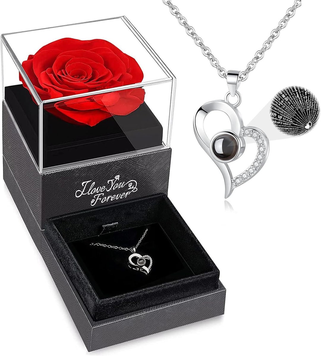 WILDLOVE Preserved Real Rose With I Love You Necklace - Etsy