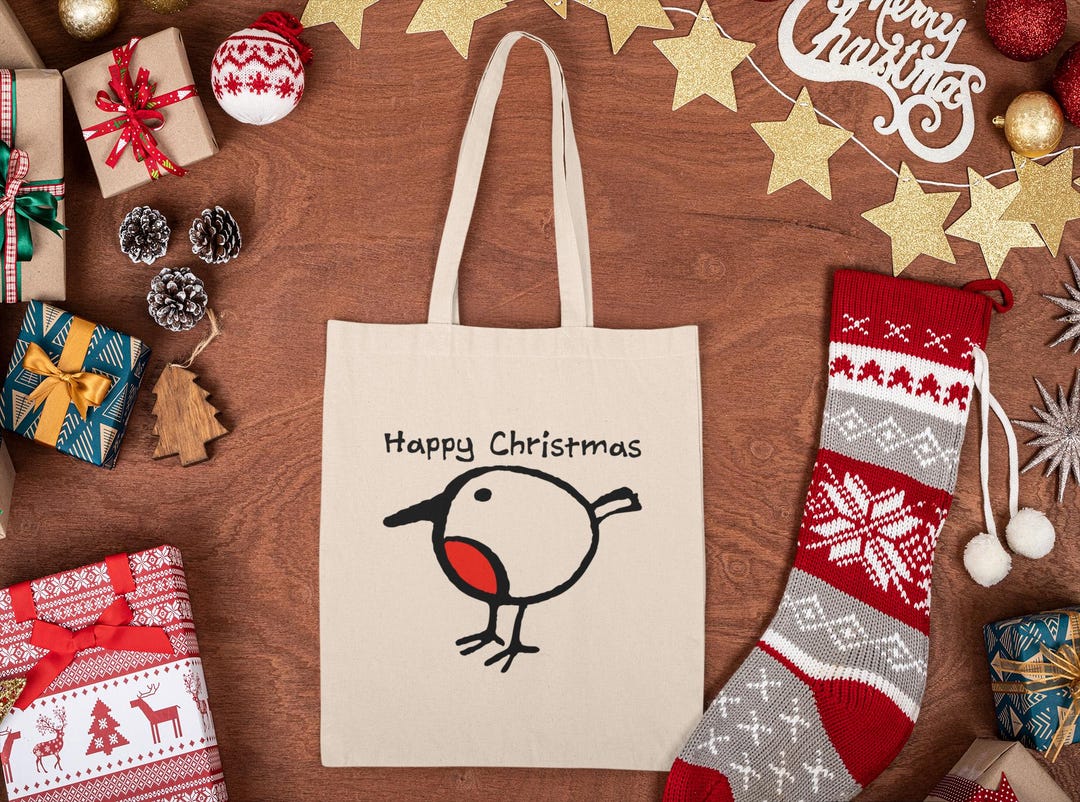 Christmas Robin Tote Bag: Festive Cotton Canvas Holiday Shopping Bag - Etsy