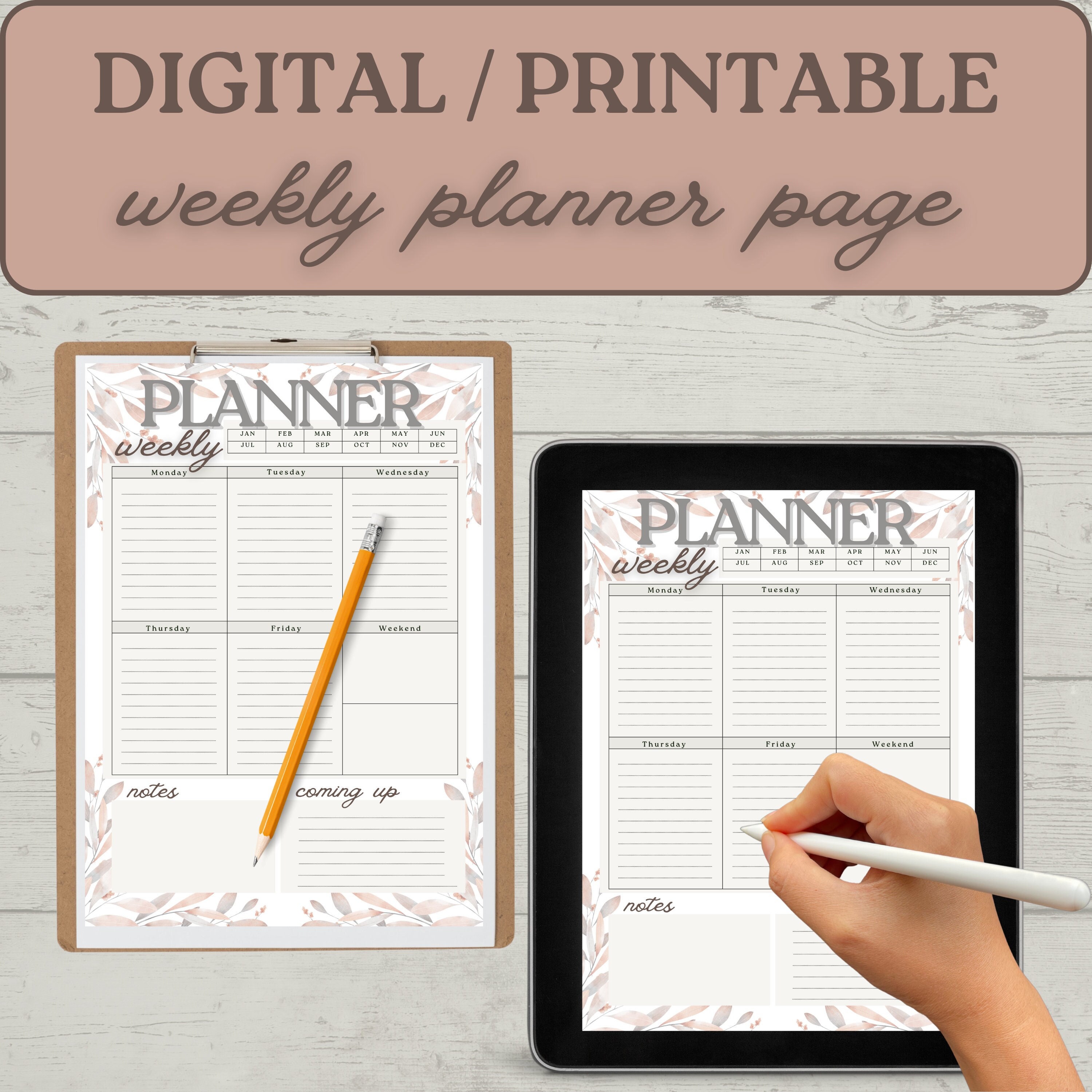 Digital & Printable Elegant Weekly Planner Page Instant Download - Etsy