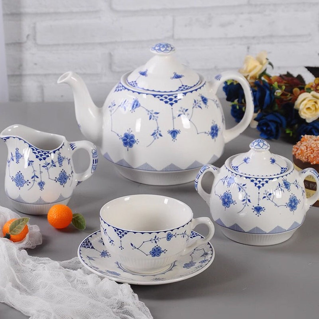 Afternoon Tea Set Ceramic Coffee Cup and Saucer Creative Blue and White ...