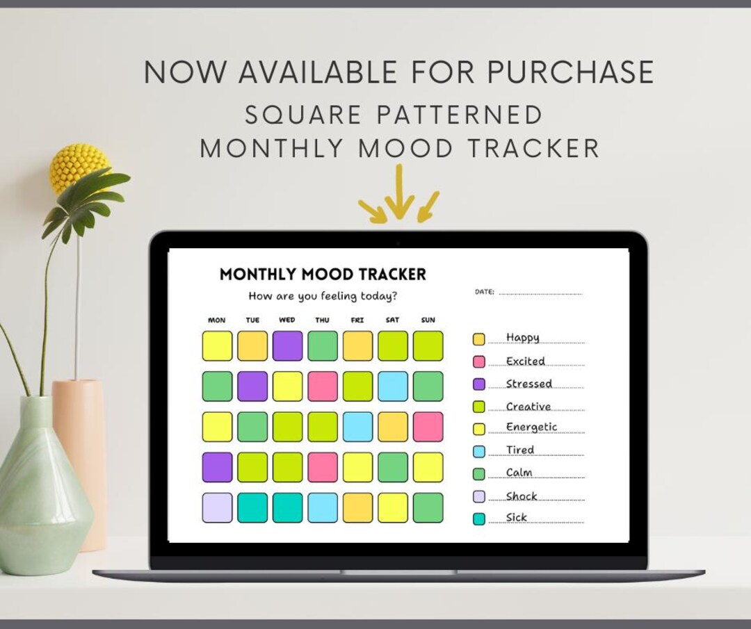 Square Patterned Monthly Mood Tracker Printable Simple Horizontal Mood ...