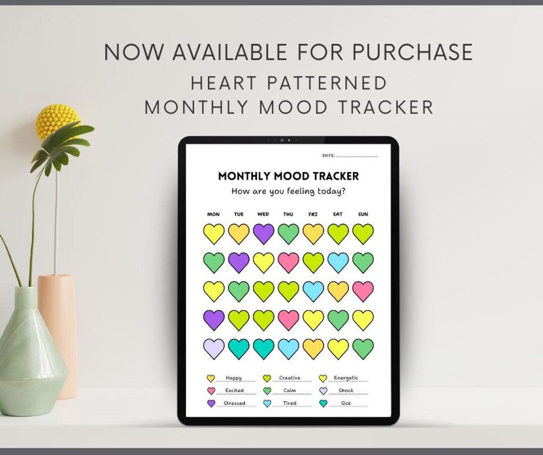 Heart Patterned Monthly Mood Tracker Printable Simple Vertical Monthly ...