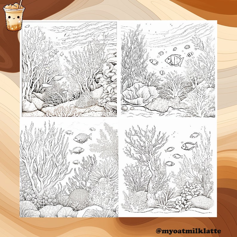 Digital Colouring Book Coral Reefs, for Kids and Adults, Printable ...