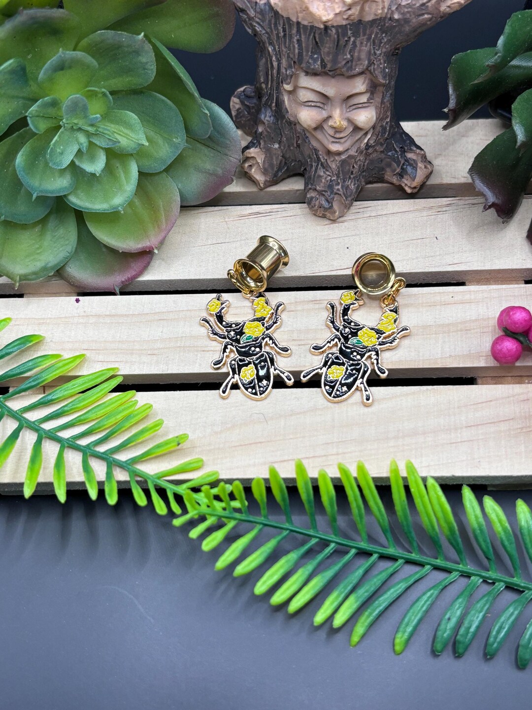 Bug With Flowers Dangle Plugs - Etsy