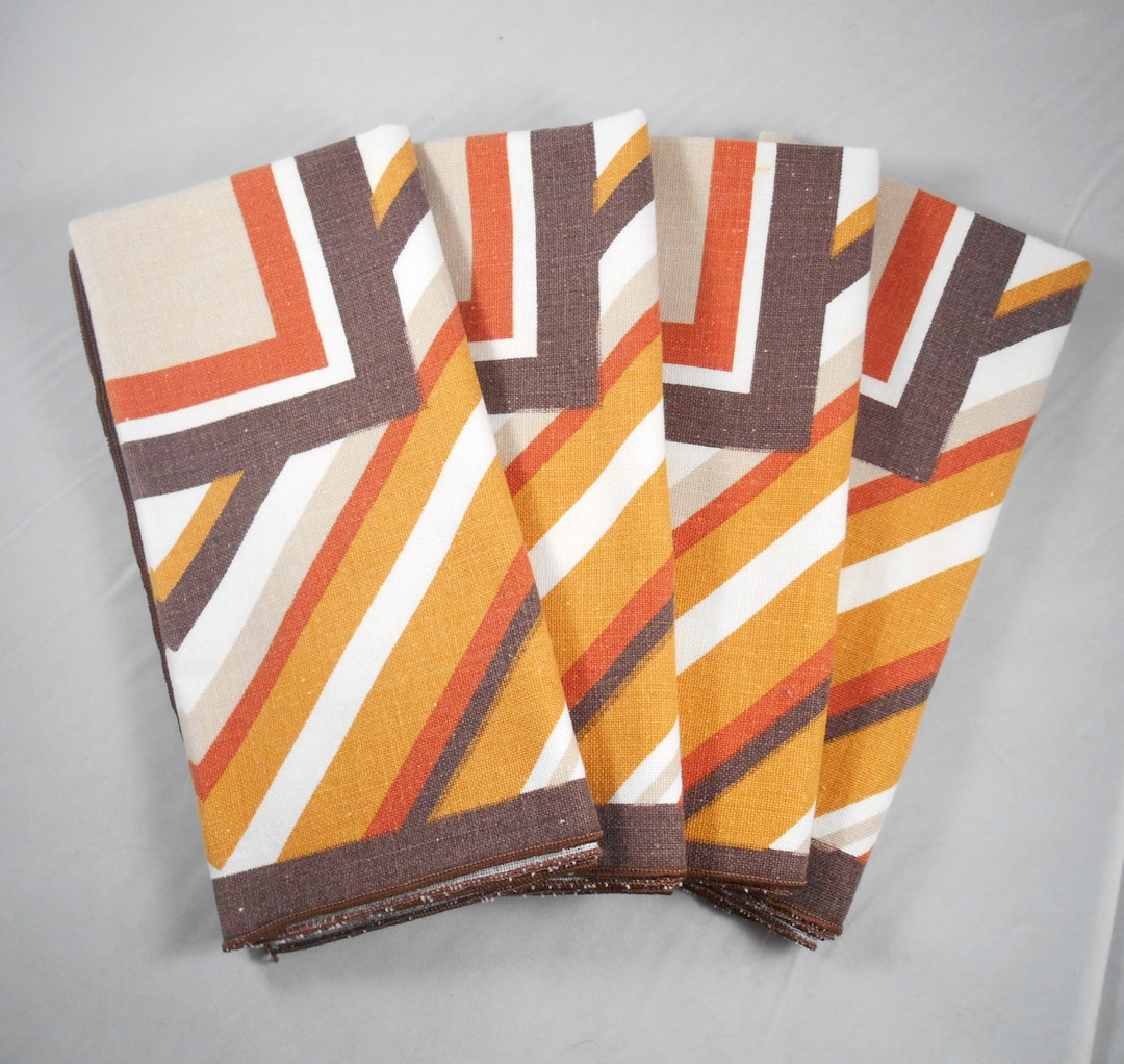 Retro Chic Napkin Set: 1960s 1970s Brown Gold Burnt Orange Geometric ...