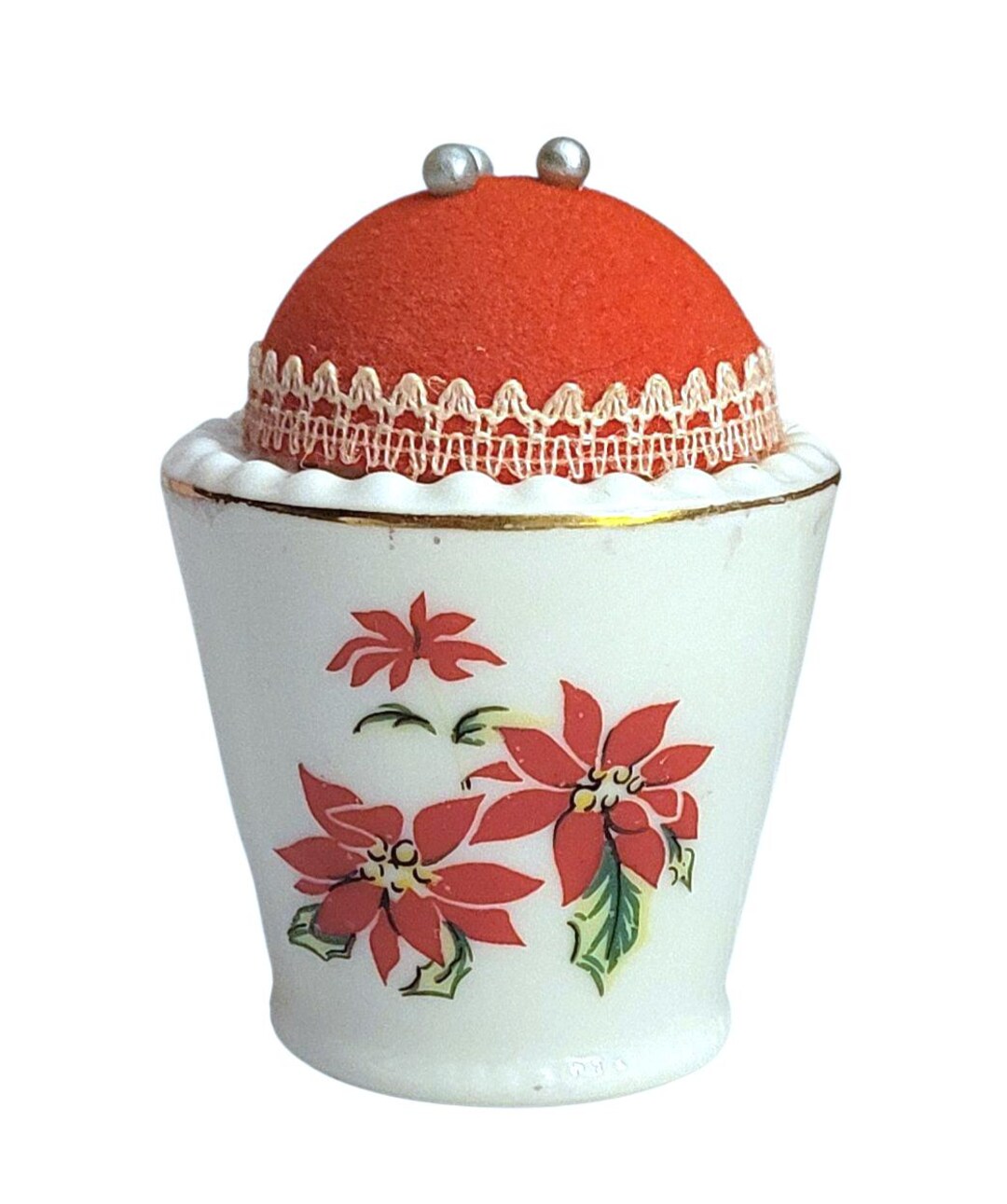 Mini Porcelain Poinsettia Pin Cushion – Sewing Gift, Stocking Stuffer ...