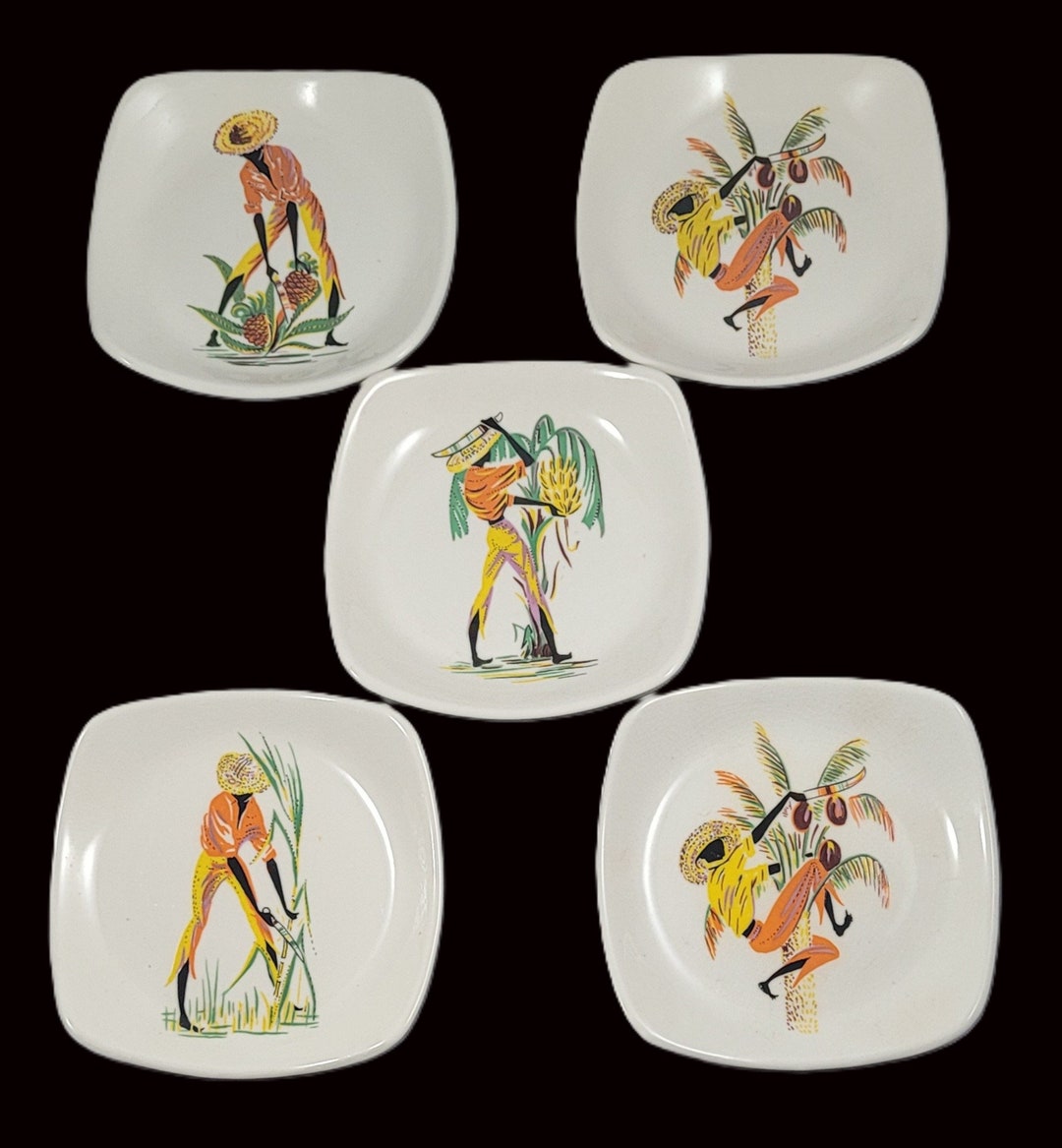 Mid-century Wade Pottery tropical Fruit Gatherers Tray Dishes Set of 5 ...