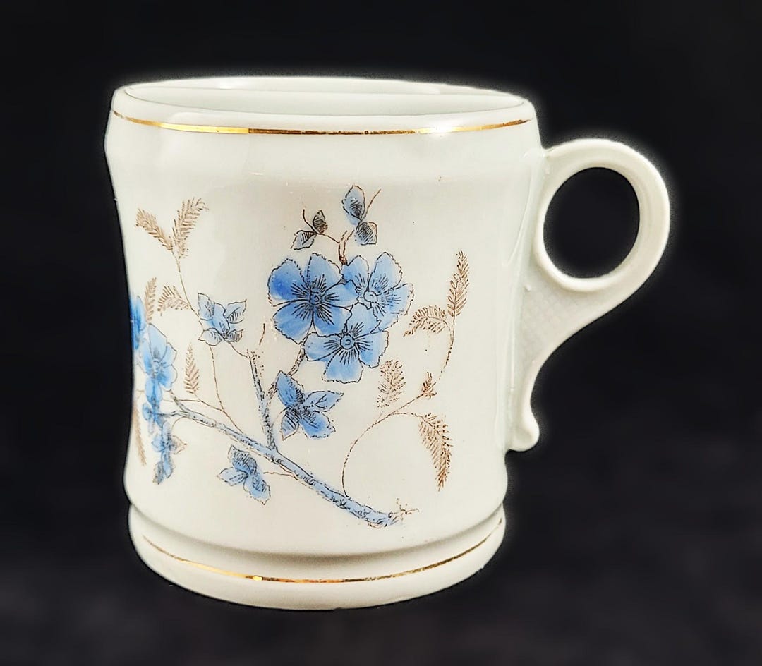 Antique Ironstone Blue Floral Shaving Mug With Gold Accents – Vintage ...