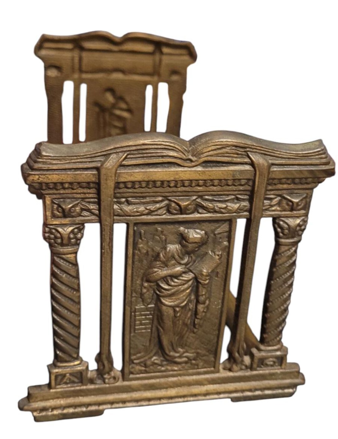 Antique Judd Co. Expanding Book Rack – Cast Brass Bronze Greek Scholar ...