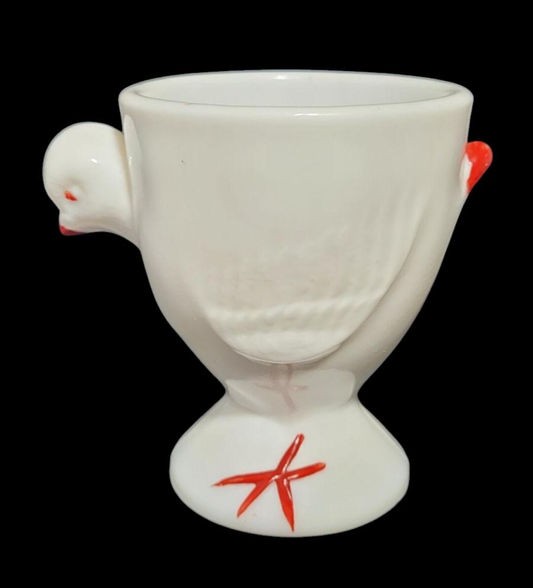 Milk Glass Chick Hen Egg Cup 3-5/8" – Westmoreland White W/ Red Accents ...