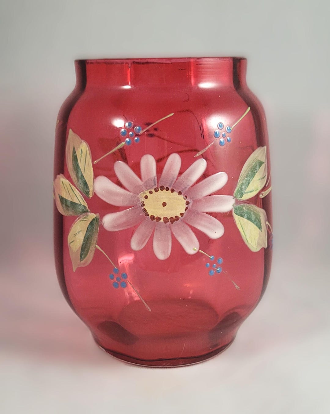 Antique Cranberry Glass Enamel Hand-painted Floral Insert for M.S ...