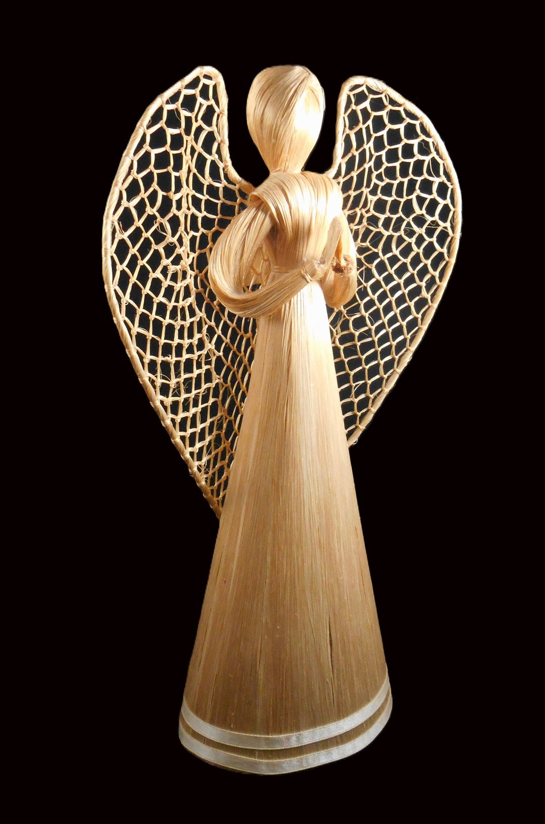 Corn Husk Straw Praying Angel With Wings Vintage Christmas Tree Topper ...