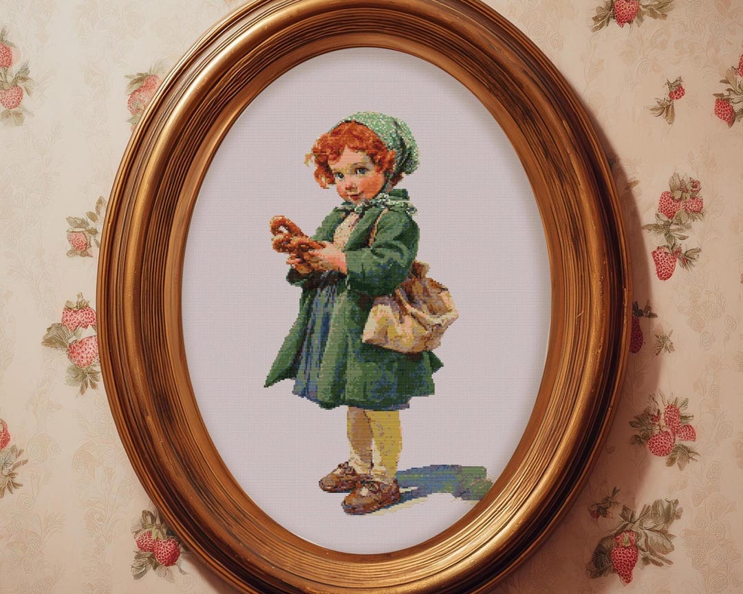 Vintage Children Cross Stitch Pattern: Pretzel, Color & B/W Charts ...