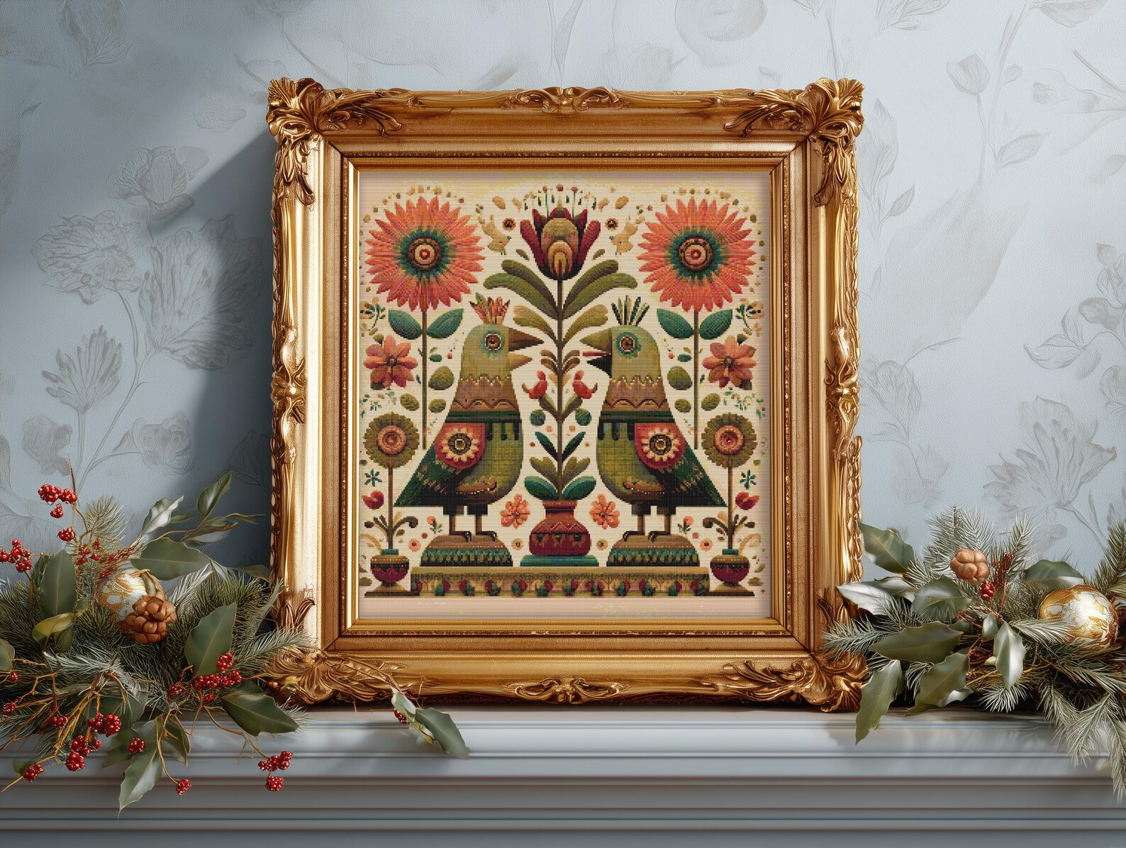 Vintage Cross Stitch Pattern: Birds of Happiness, 44 DMC Colors (PDF ...