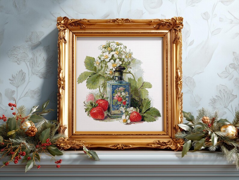 Vintage Strawberry Cross Stitch Pattern: Color & B/W Charts (PDF ...