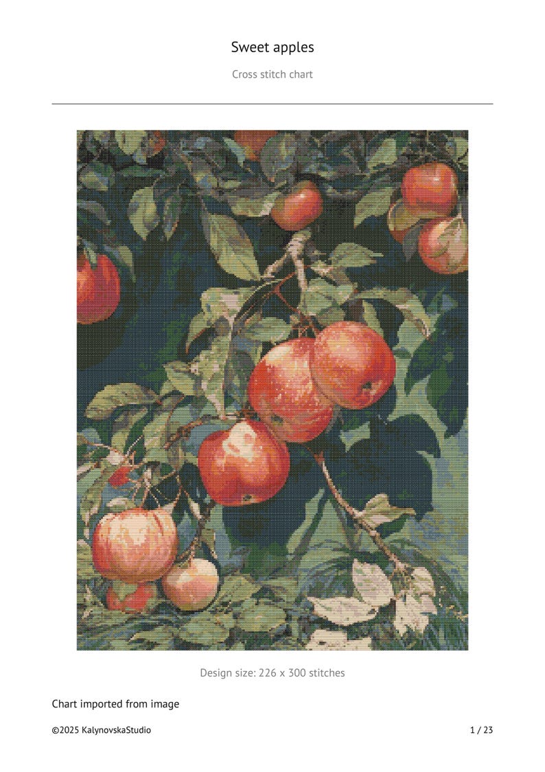 Vintage Cross Stitch Pattern: Sweet Apples (PDF Download, Pattern ...