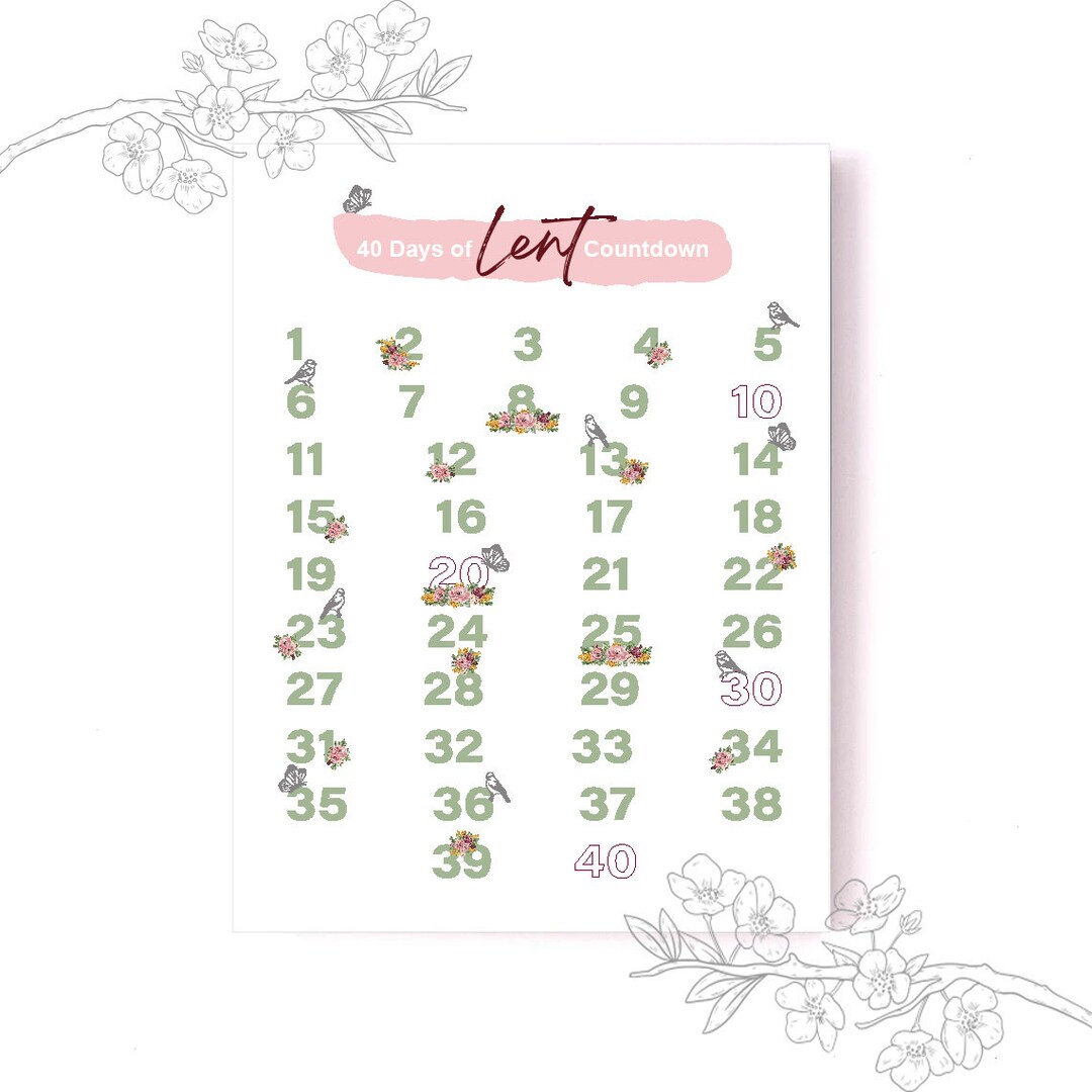40 Days Lent Countdown Calendar for Girls/mom, 40 Days Lenten Calendar ...