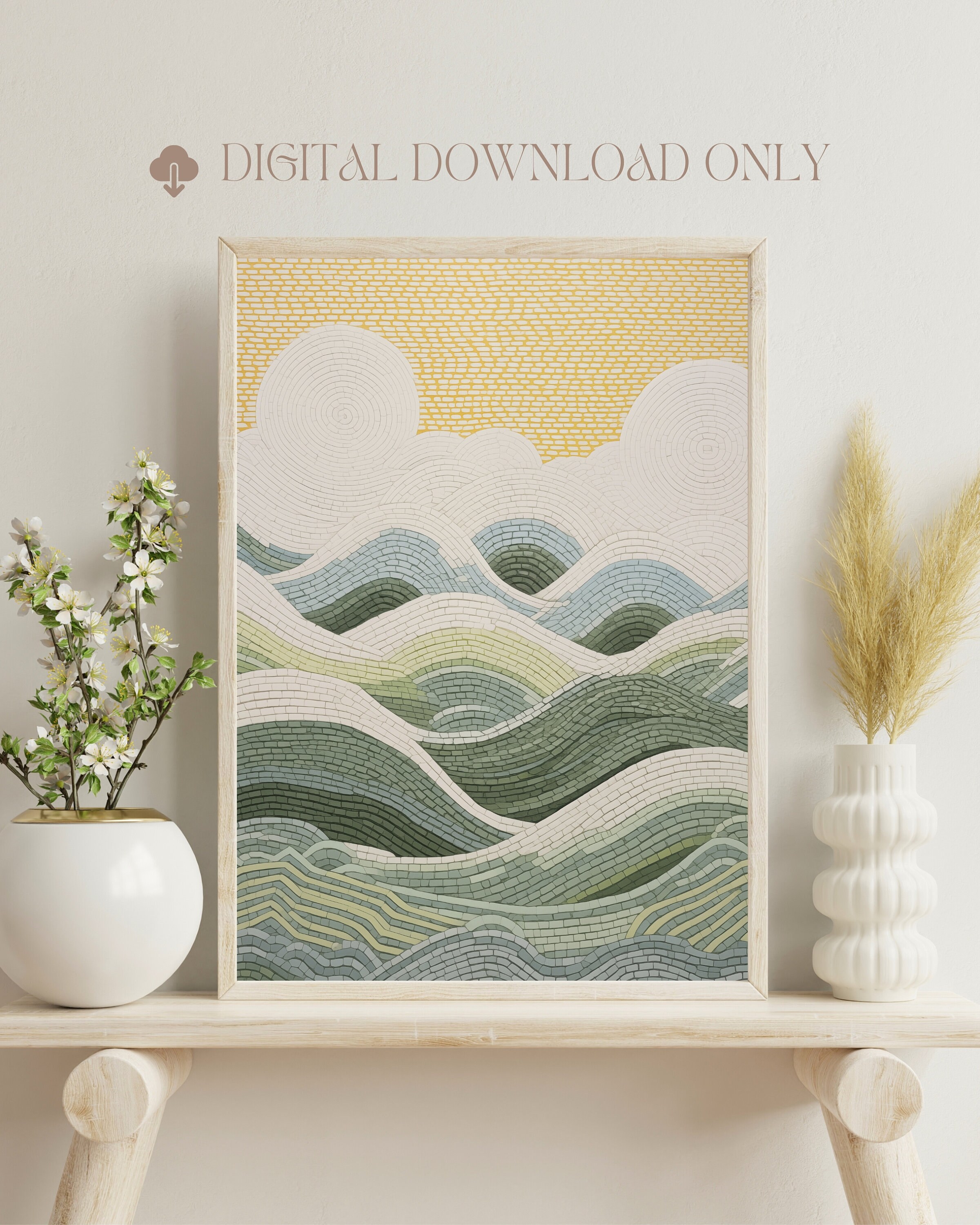 Boho Art for Midcentury Wall Decor Sagegreen Bohemian Wall Art Abstract ...