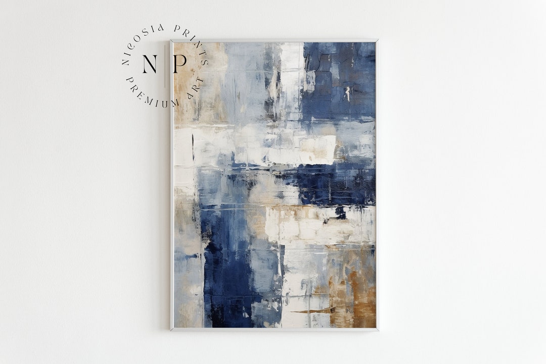 Abstract Indigo Blue Print Minimalistic Modern Art Contemporary ...