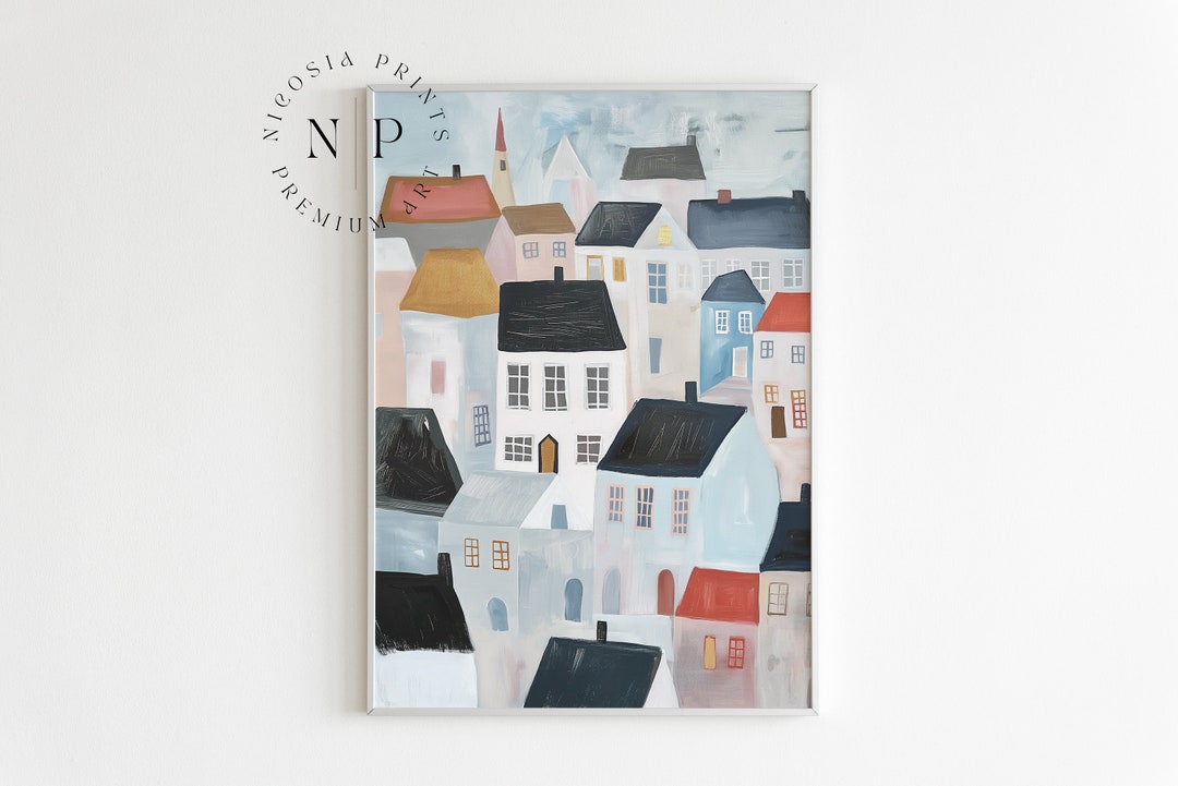 Minimalistic Poster Scandinavian Village Print Neutral Wall Art Neutral ...