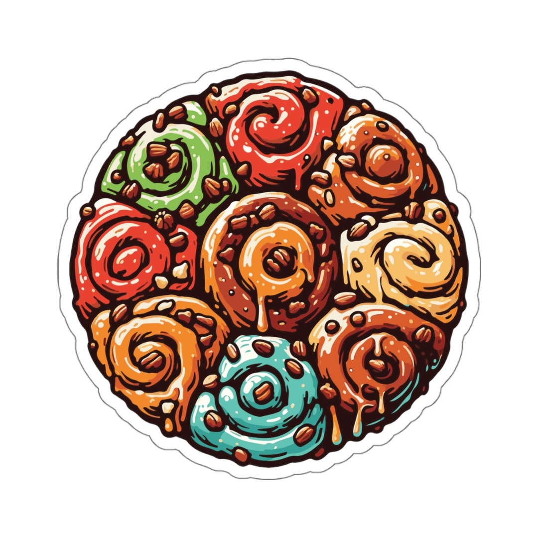 Gourmet Cinnamon Bun Circle Sticker Sweet Swirls Decal Bakery Treats ...