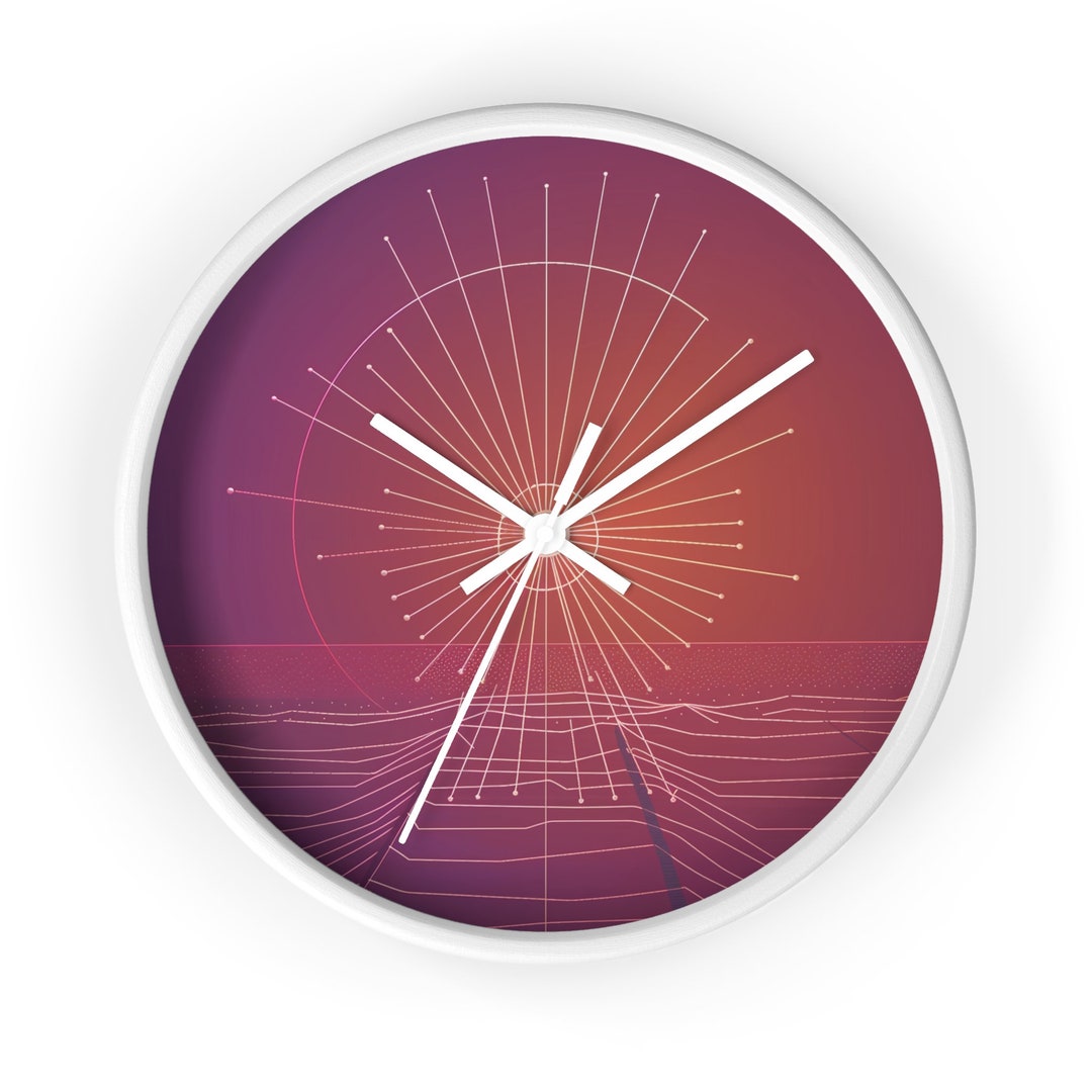 Retro Synthwave Sunset Wooden Clock Silent Mechanism, Modern Wall Decor ...