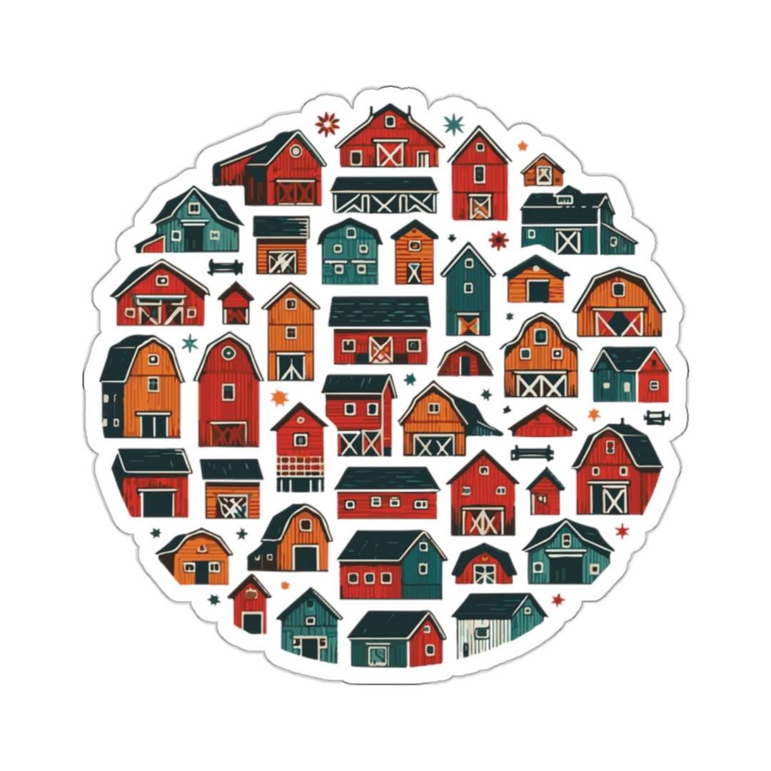 Barnyard Harmony Circle Sticker Farmhouse Ensemble Decal Rustic Barns ...