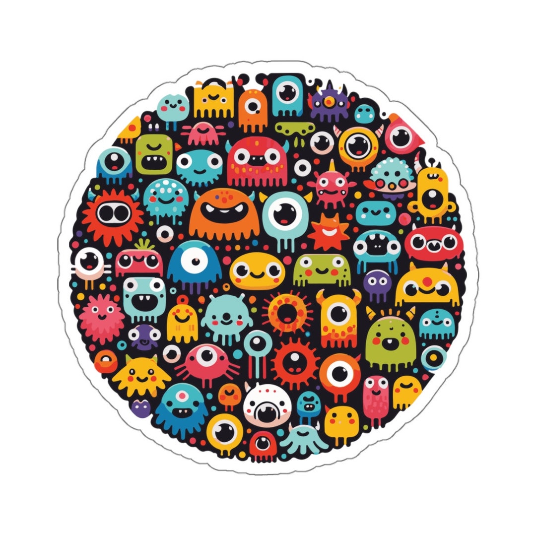 Monster Mash Circle Decal Quirky Vinyl Monster Sticker - Etsy