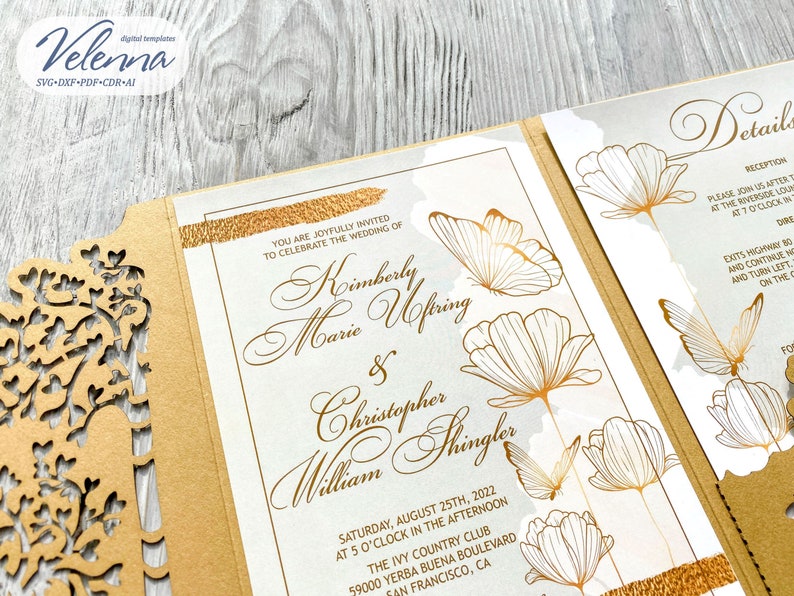 Plantilla de invitación svg tríptico de árbol con mariposas ...