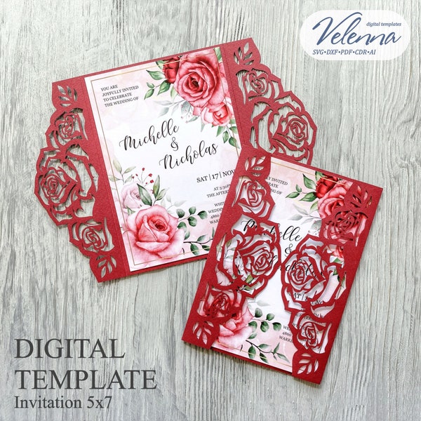 Laser Cut Invitation Template Rose - Etsy