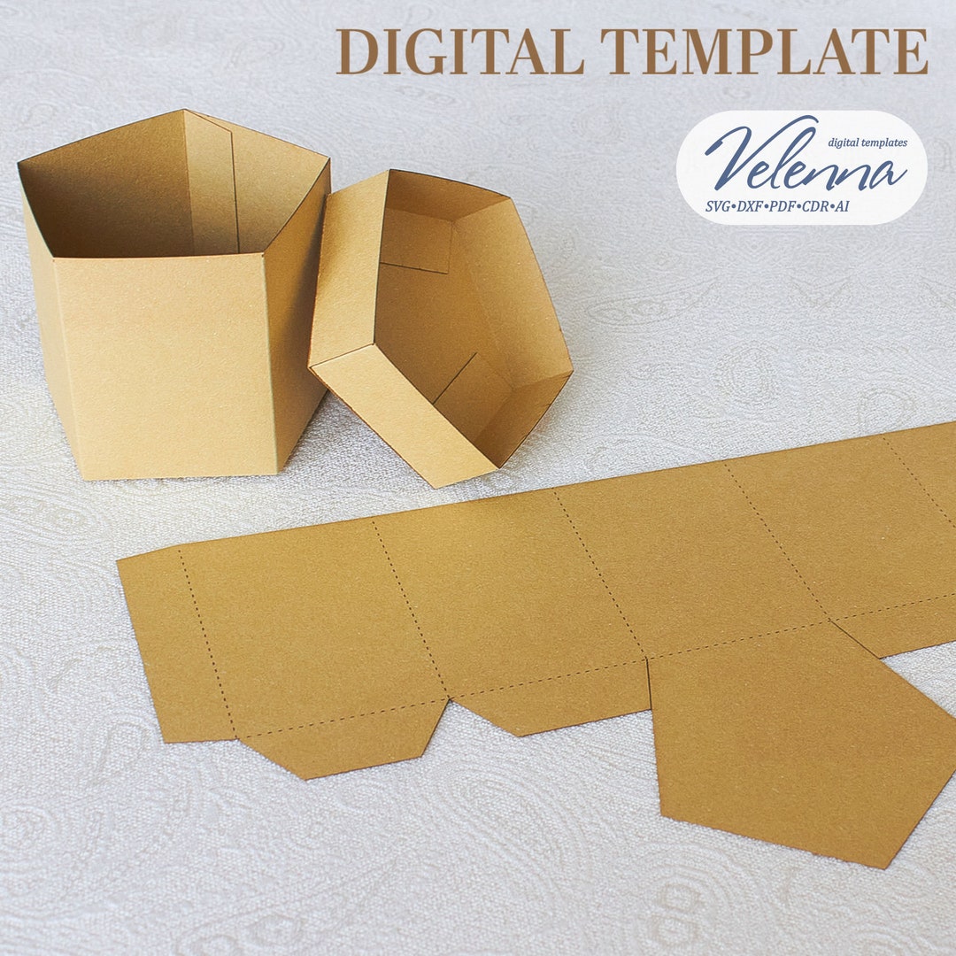 Modelo de caixa pentagonal SVG com tampa, caixa de lembranças para ...