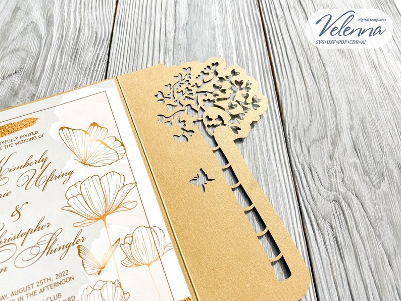Rustic Tree Gatefold Wedding Invitation Template Svg With Butterflies ...