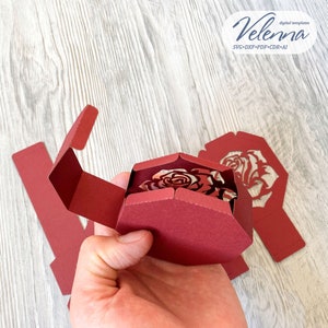 SVG Cricut Octagonal Gift Box Template With Rose & Lid, Wedding Party ...