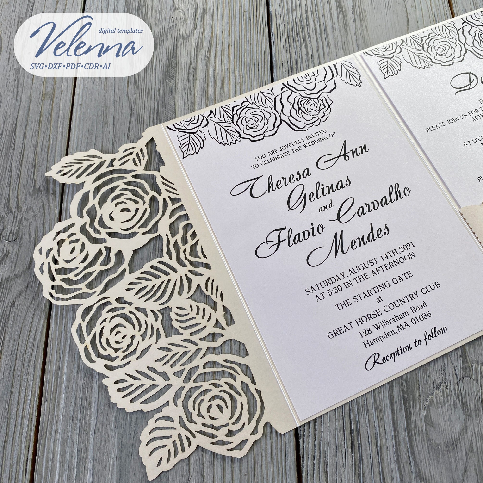 Lace Rose Svg Wedding Invitation Cricut Template, Laser Cut Tri-fold ...