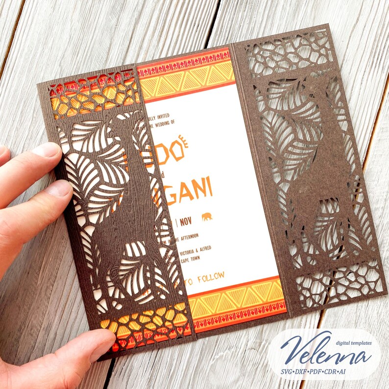 Invitación de jirafa africana svg plantilla cricut con rsvp y banda de ...
