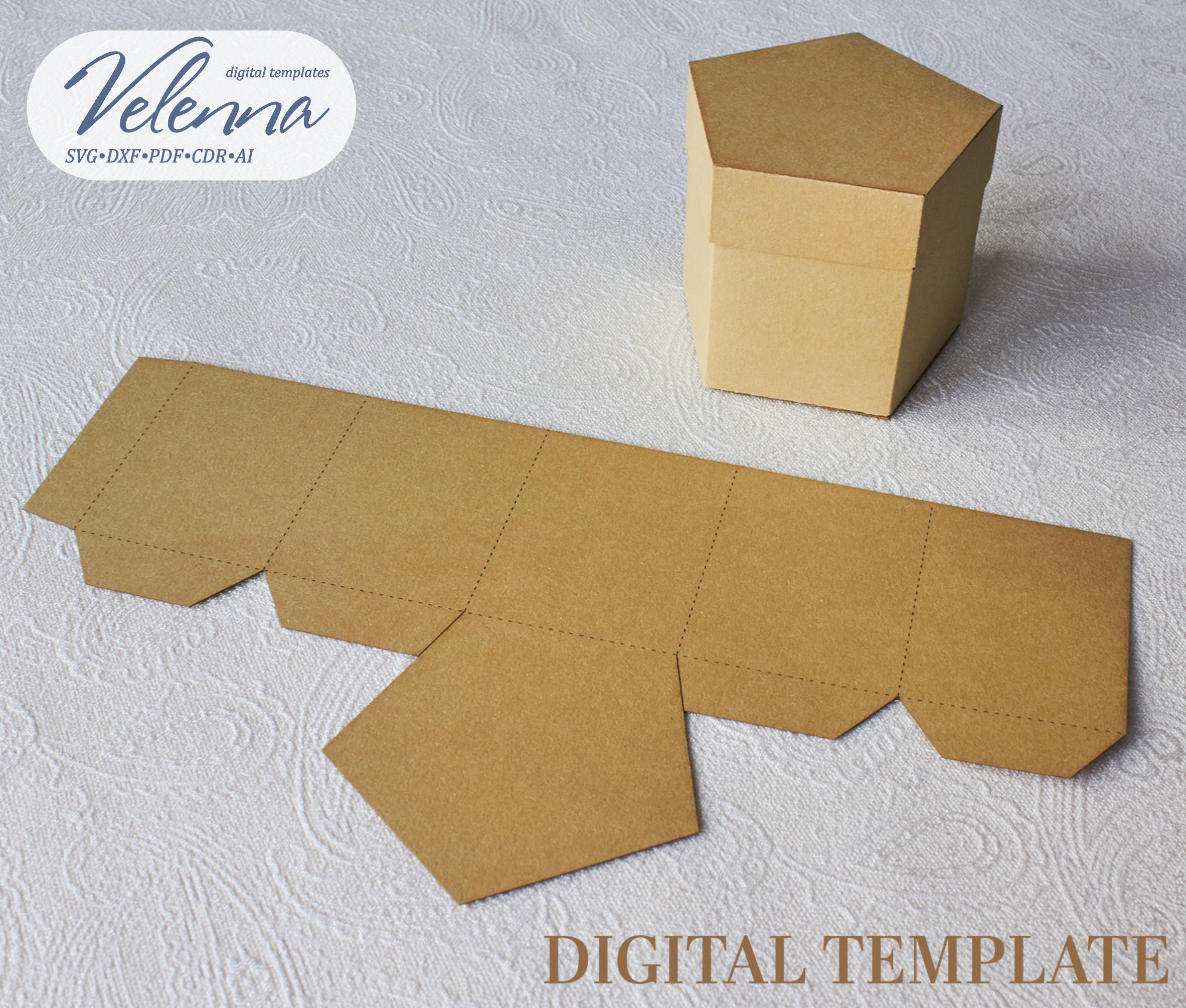 Modelo de caixa pentagonal SVG com tampa, caixa de lembranças para ...