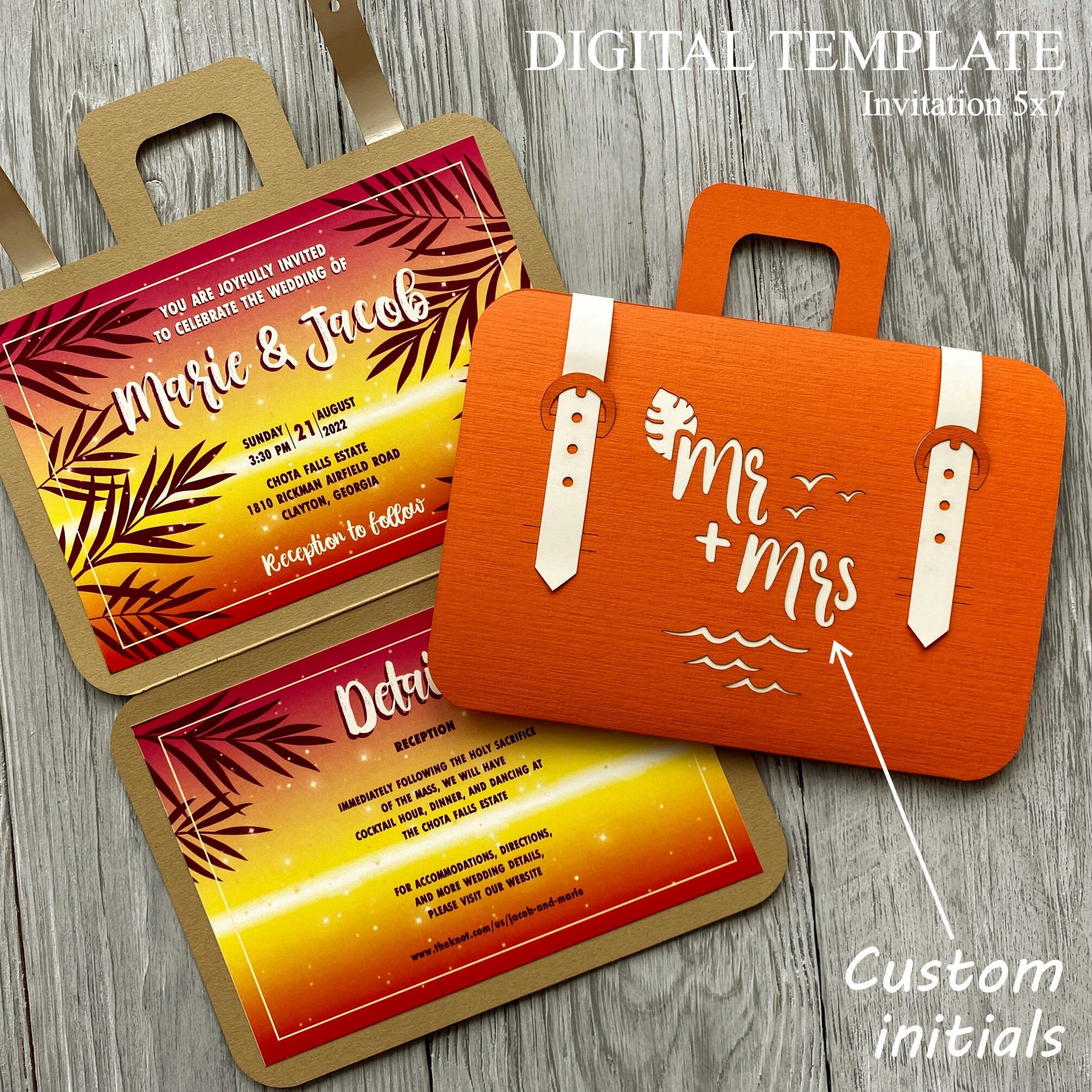Suitcase Travel Wedding Invitation Svg Cricut Template, Custom Laser ...