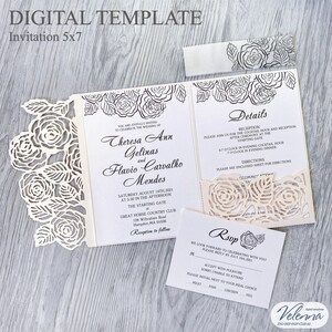 Lace Rose Svg Wedding Invitation Cricut Template, Laser Cut Tri-fold ...