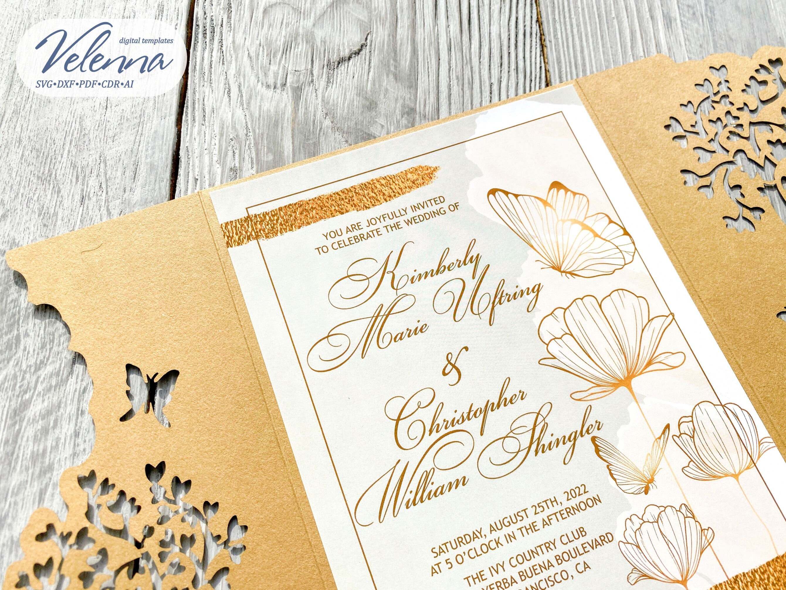 Rustic Tree Gatefold Wedding Invitation Template Svg With Butterflies ...