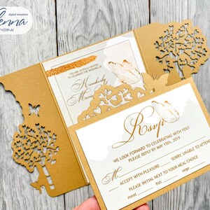 Rustic Tree Gatefold Wedding Invitation Template Svg With Butterflies ...