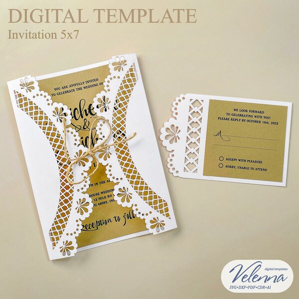 Lace Wedding Invitation Template - Etsy