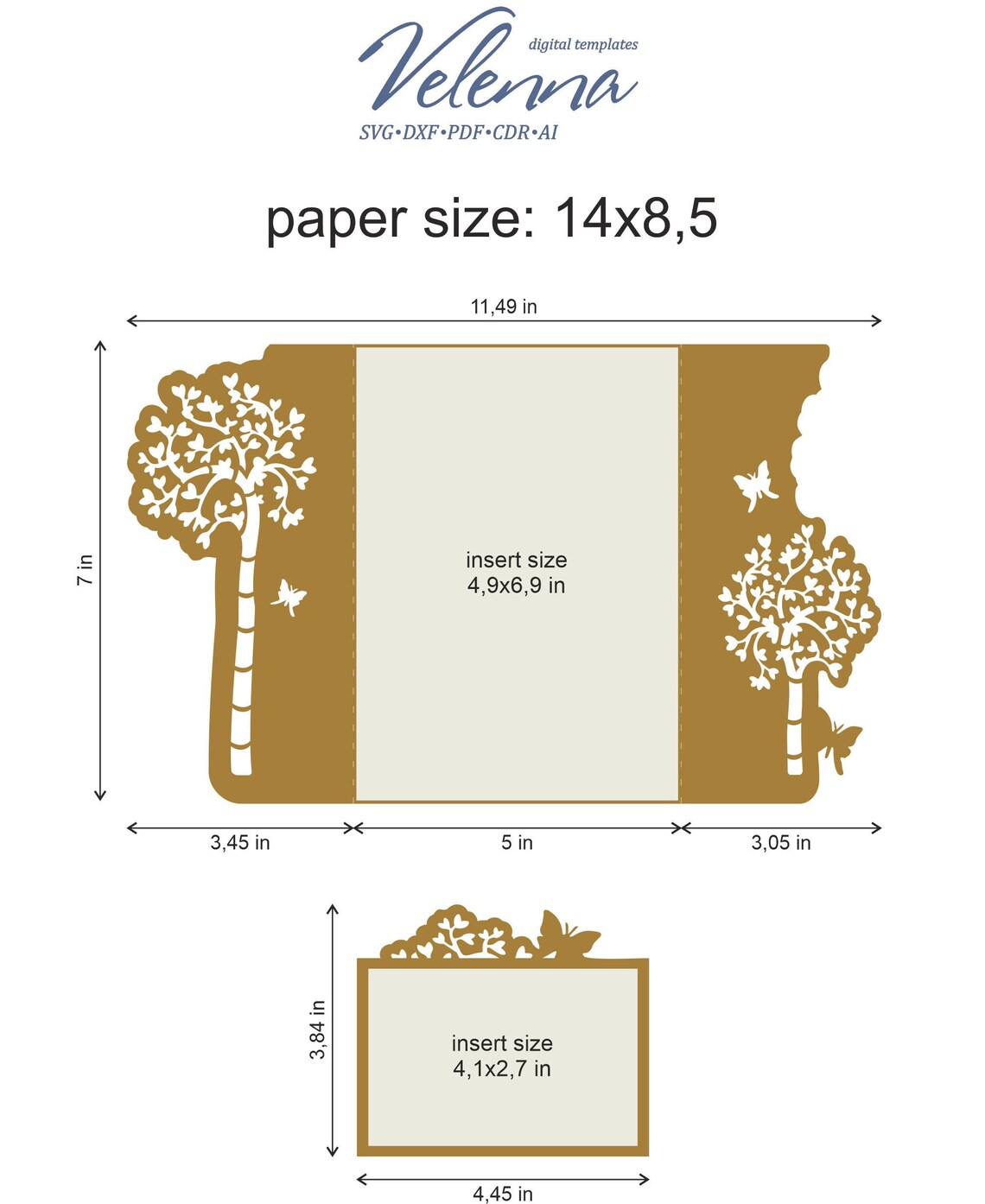 Rustic Tree Gatefold Wedding Invitation Template Svg With Butterflies ...