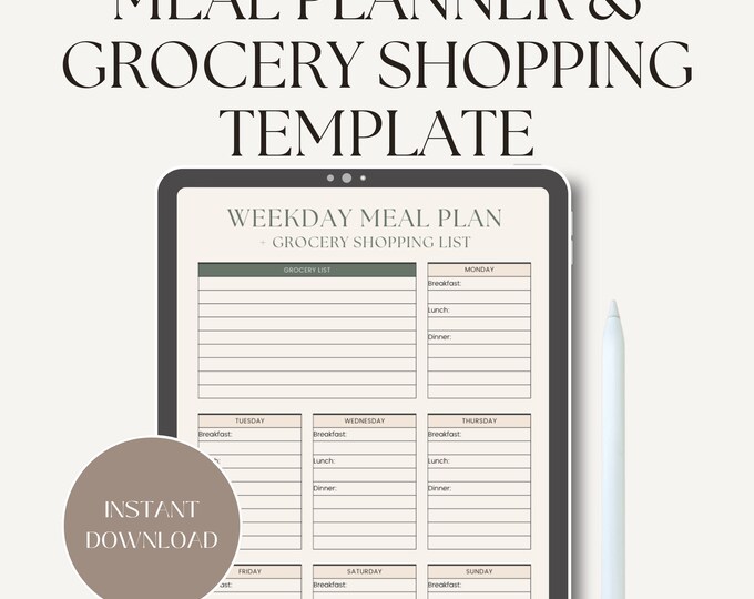 Meal Planner Template and Editable Grocery List | Canva Template ...