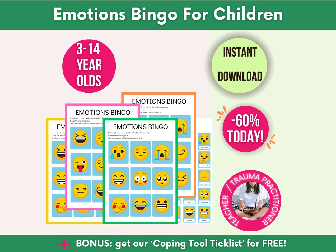 Emotions and Feelings Bingo Wellness Game for Kids, Printable Emotional ...