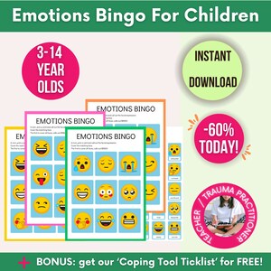 Emotions and Feelings Bingo Wellness Game for Kids, Printable Emotional ...