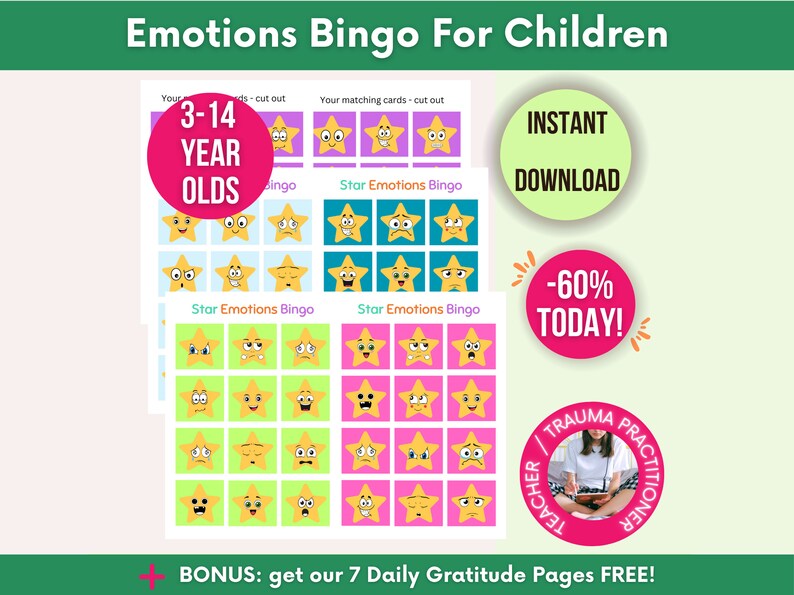 Emotions and Feelings Bingo Wellness Game for Kids, Printable Emotional ...