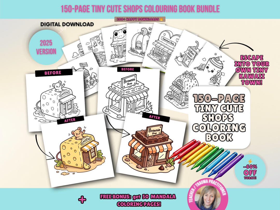 150-page Tiny Cute Shops Colouring Book Bundle, Tiny Shops Coloring ...