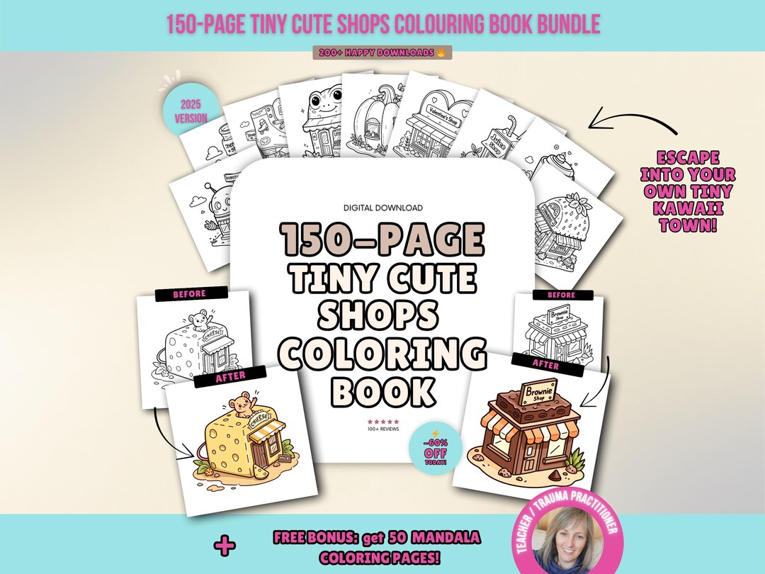 150-page Tiny Cute Shops Colouring Book Bundle, Tiny Shops Coloring ...